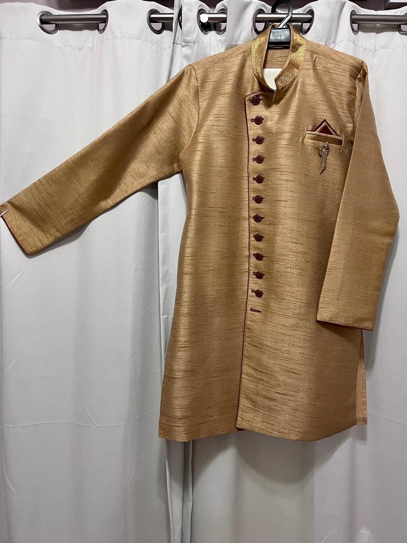 Luxury Gold Shirvani Set, Women's Fashion, Dresses & Sets, Traditional ...