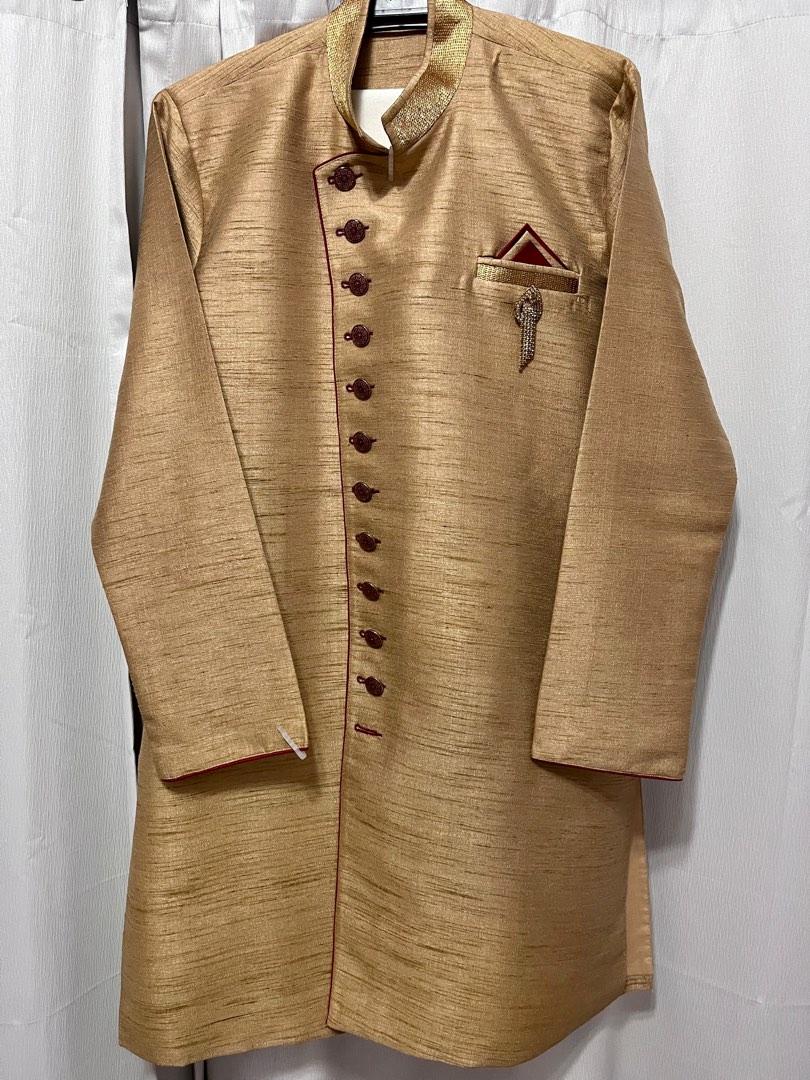 Luxury Gold Shirvani Set, Women's Fashion, Dresses & Sets, Traditional ...