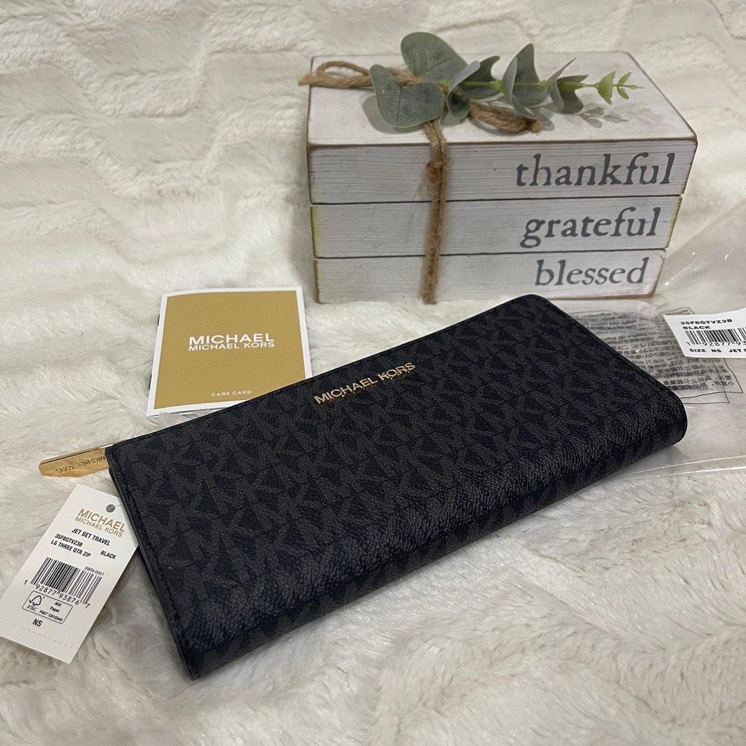 Original MK JetSet Travel logo quarter zip wallet, Women's Fashion ...