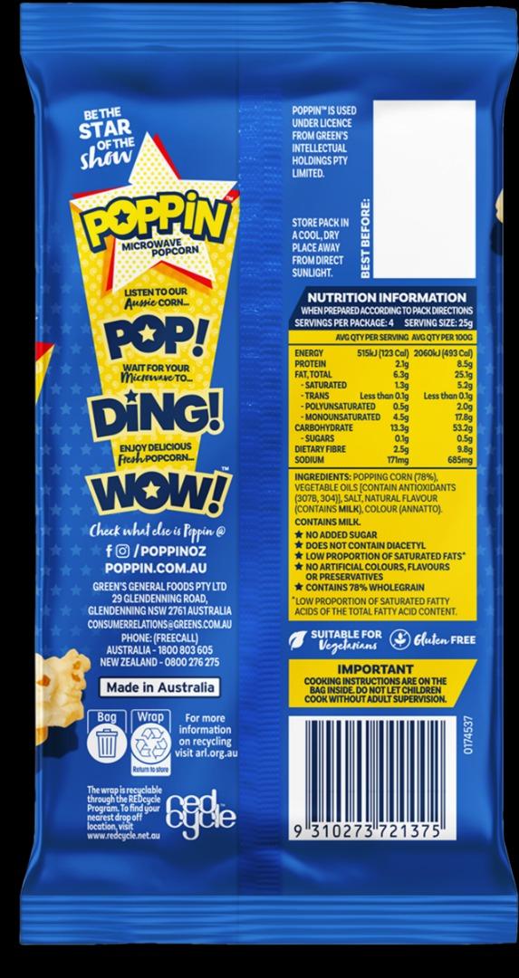 POPPIN's Microwavable Popcorn - Original 'Butter' Flavour POP! DING ...