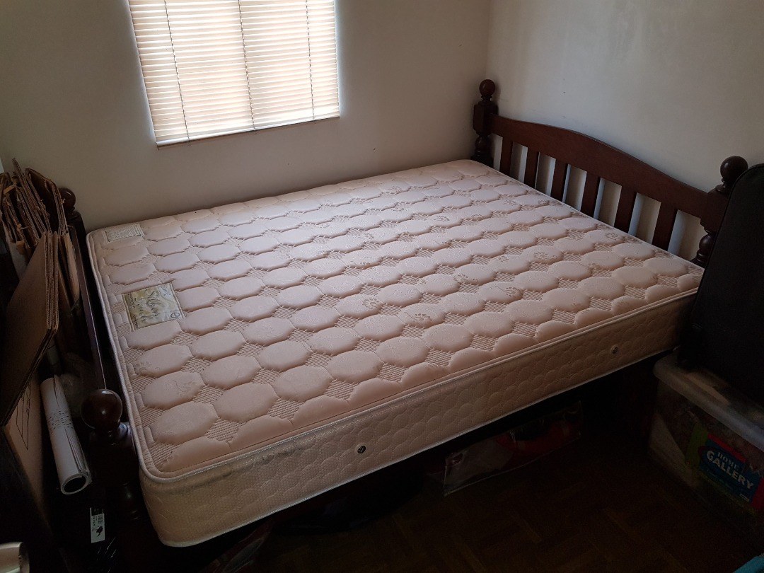 Queen-sized mattress + Wooden bed frame, Furniture & Home Living ...