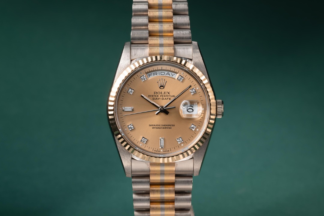 Rolex Tridor Day-Date 18239 Salmon Diamond Dial with Box and Papers ...
