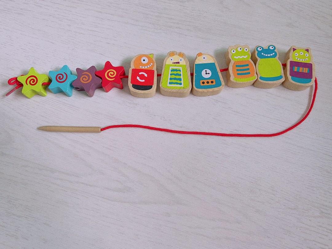 Train motor skill eye coordination Threading wooden animals shape ...