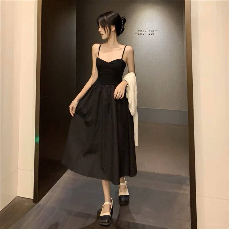 ulzzang korean elegant black long dress, Women's Fashion, Dresses ...