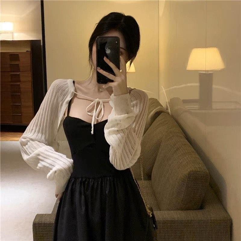 ulzzang korean elegant black long dress, Women's Fashion, Dresses ...