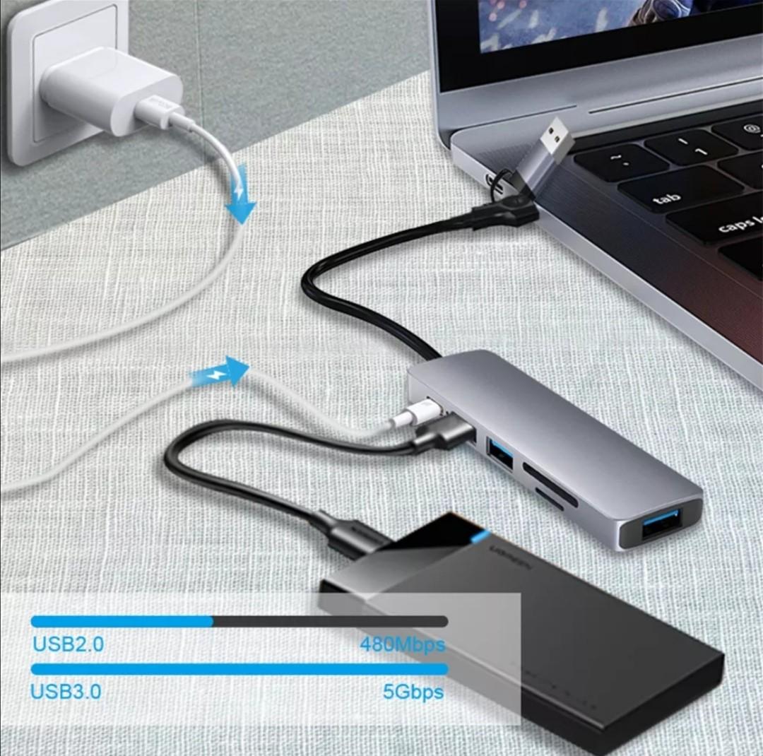 USB C Hub 5-in-1 Dual Head Type C/USB A Docking Station PD 5V Fast ...