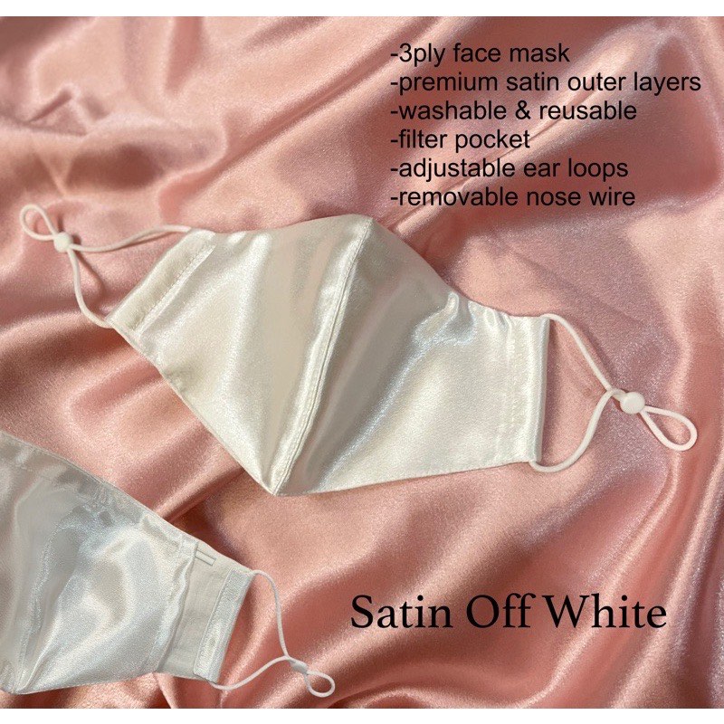 3PLY Premium Satin Off White Mask With Removable Nose Bridge Wire ...