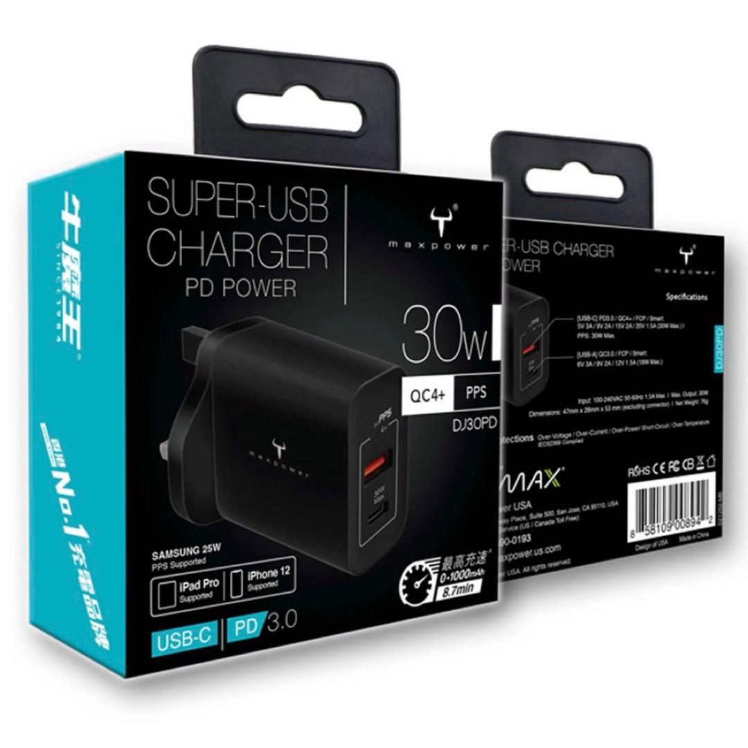 牛魔王 Maxpower usb快速充電器 30W pd 叉電器 charger, 手提電話, 電話＆平板電腦配件, 電池及充電器 ...