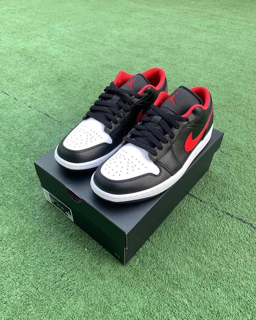 Air Jordan 1 Low Black and Fire Red (9.5 US), Men's Fashion, Footwear ...