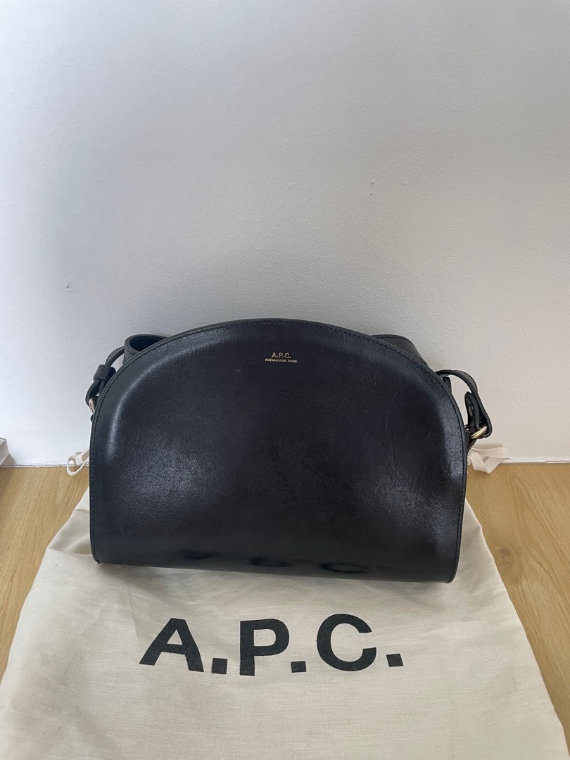 APC DEMI LUNE CROSSBODY SLING BAG BLACK LEATHER, Women's Fashion, Bags ...