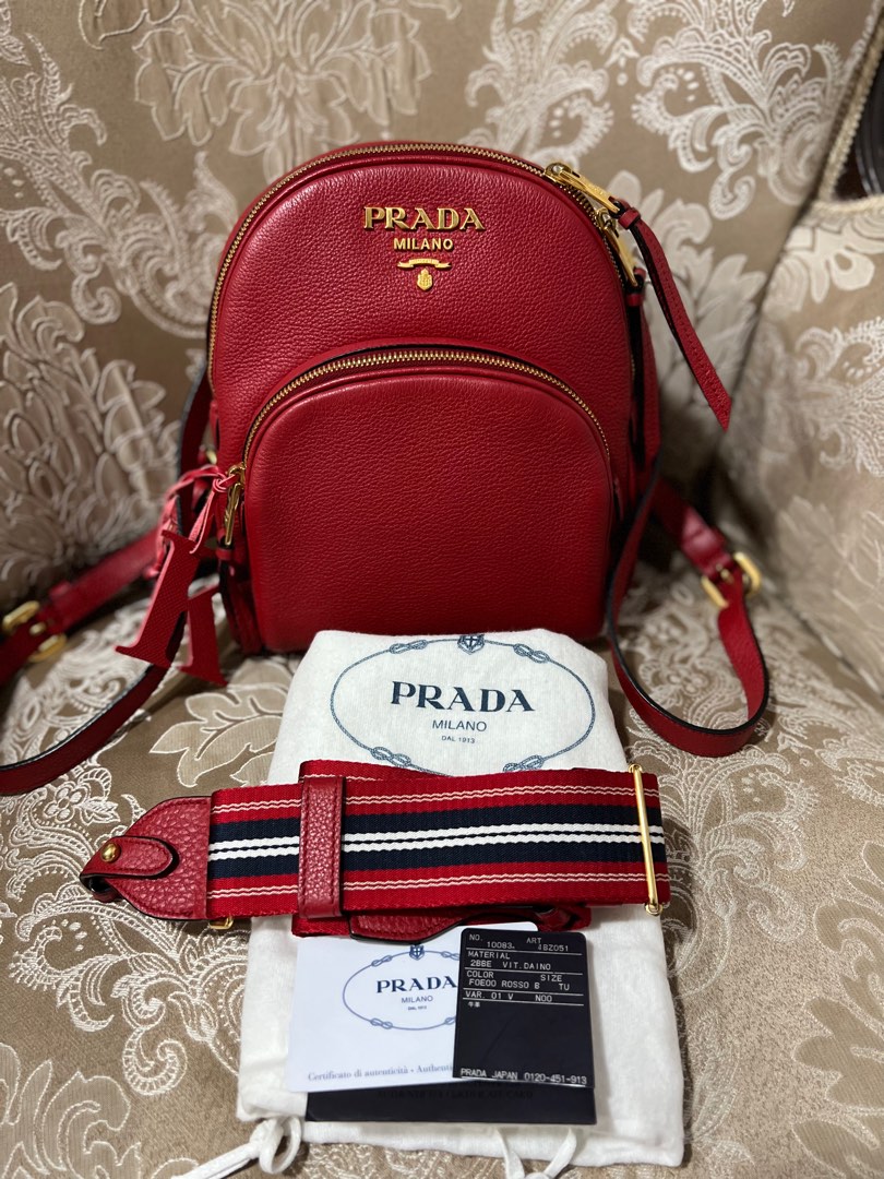 Authentic Prada vitello daino red PM backpack, Luxury, Bags & Wallets ...