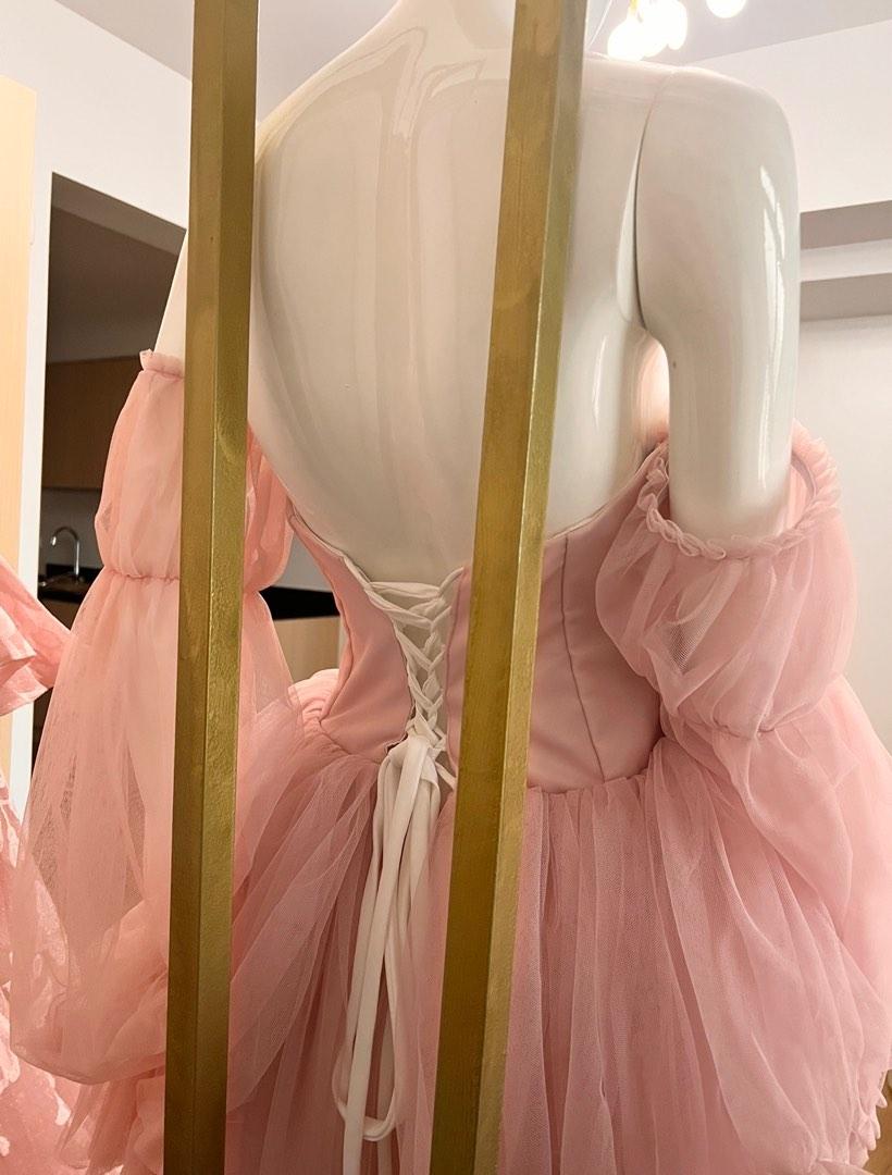 Baby Pink Pastel Ethereal Fairy Formal Princess Off-Shoulder Mesh Ball ...