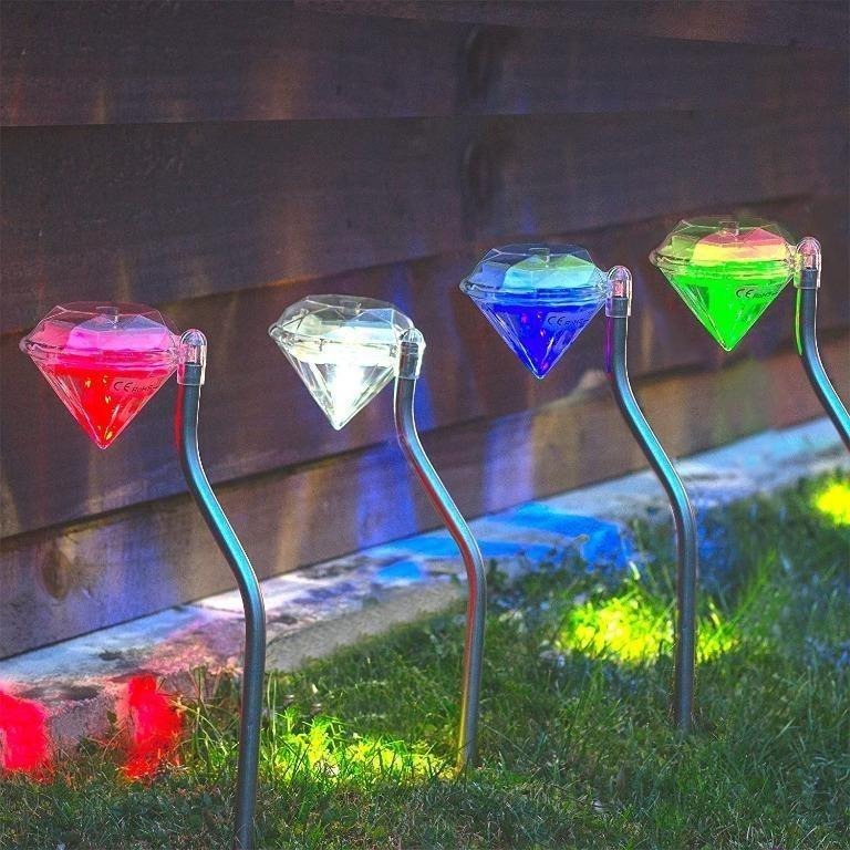 Babz 4 x Stainless Steel Solar Diamond Stake Light - Colour Changing ...
