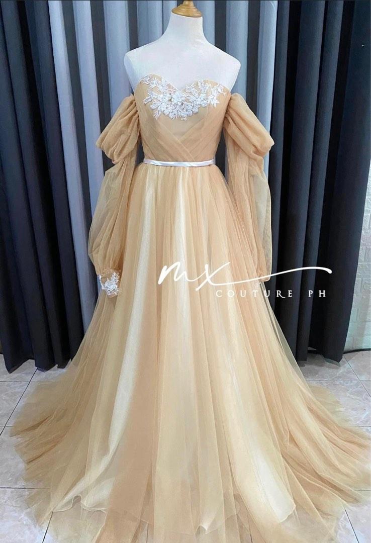 Beige Mocha Brown Lace Tulle Mesh Ethereal Princess Fairy Formal Prom ...