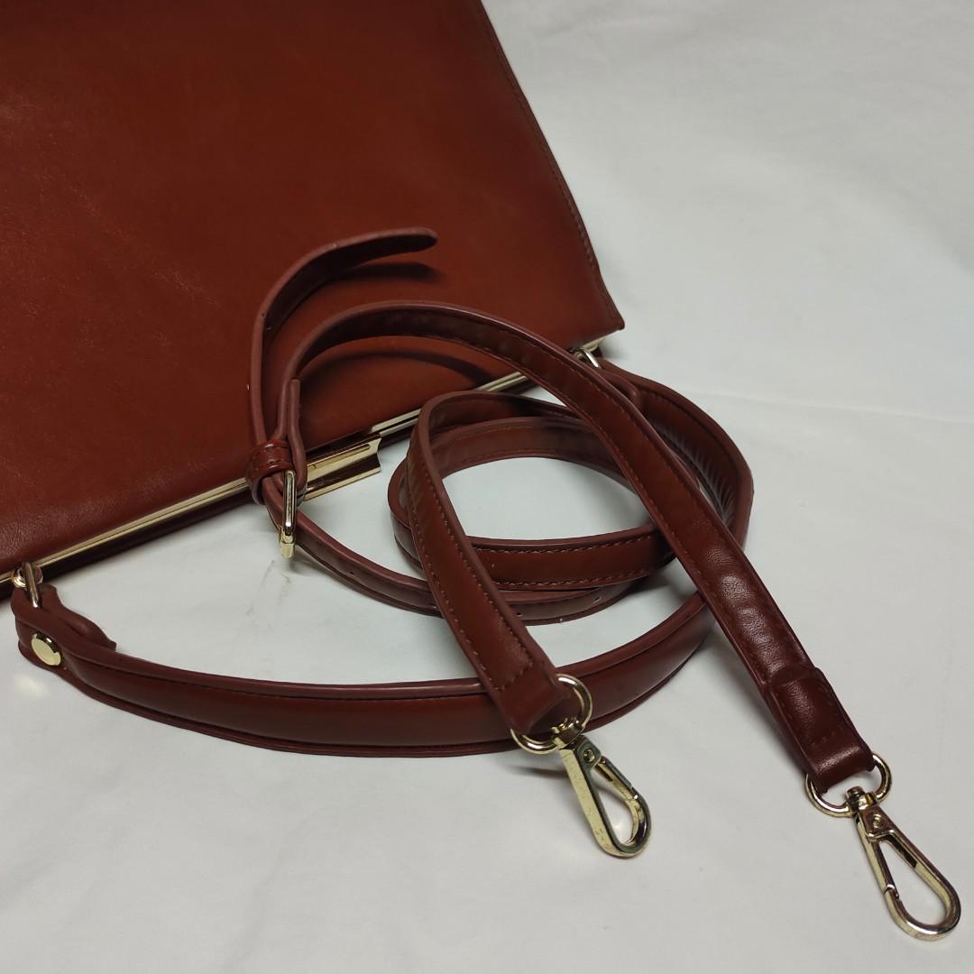 Brown Leather Two Way Bag: Handbag / Shoulder Bag & Sling Bag ...