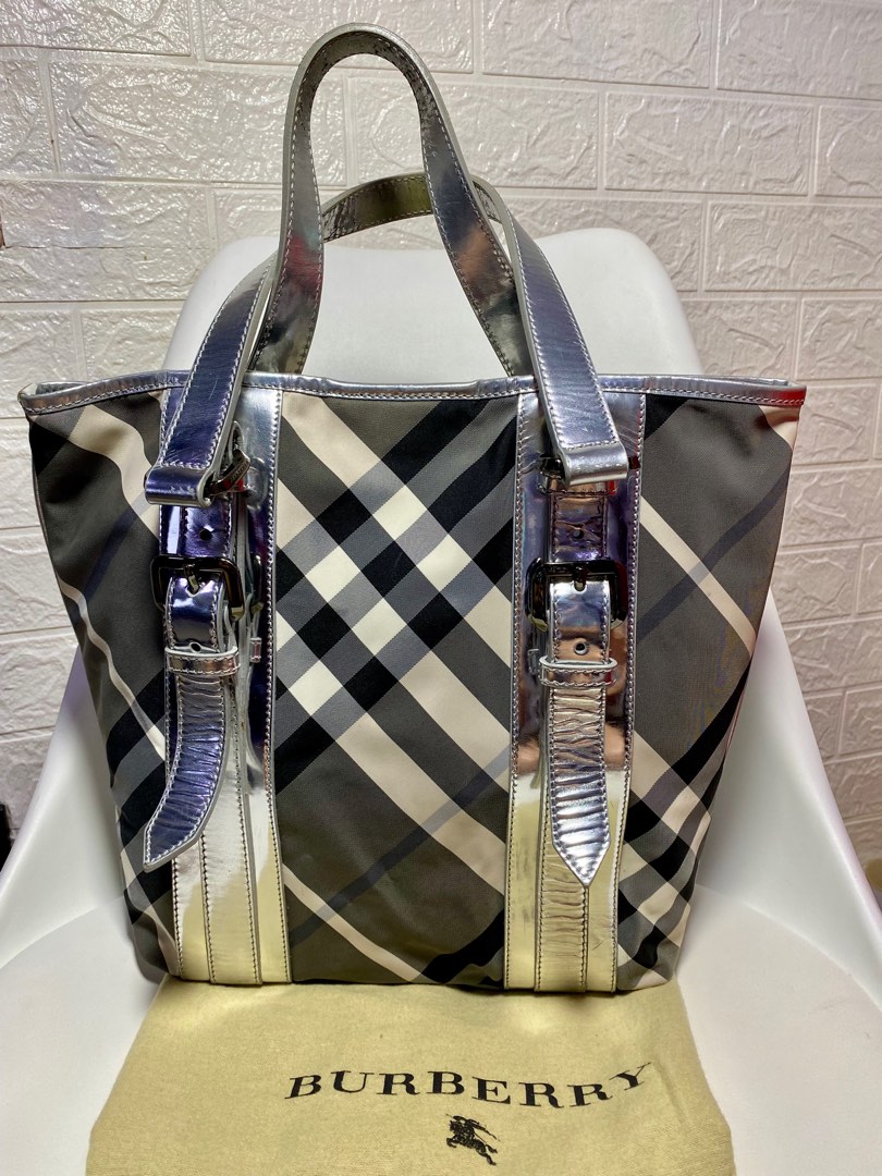 Burberry Silver Beat/ Check Nylon, Luxury, Bags & Wallets on Carousell
