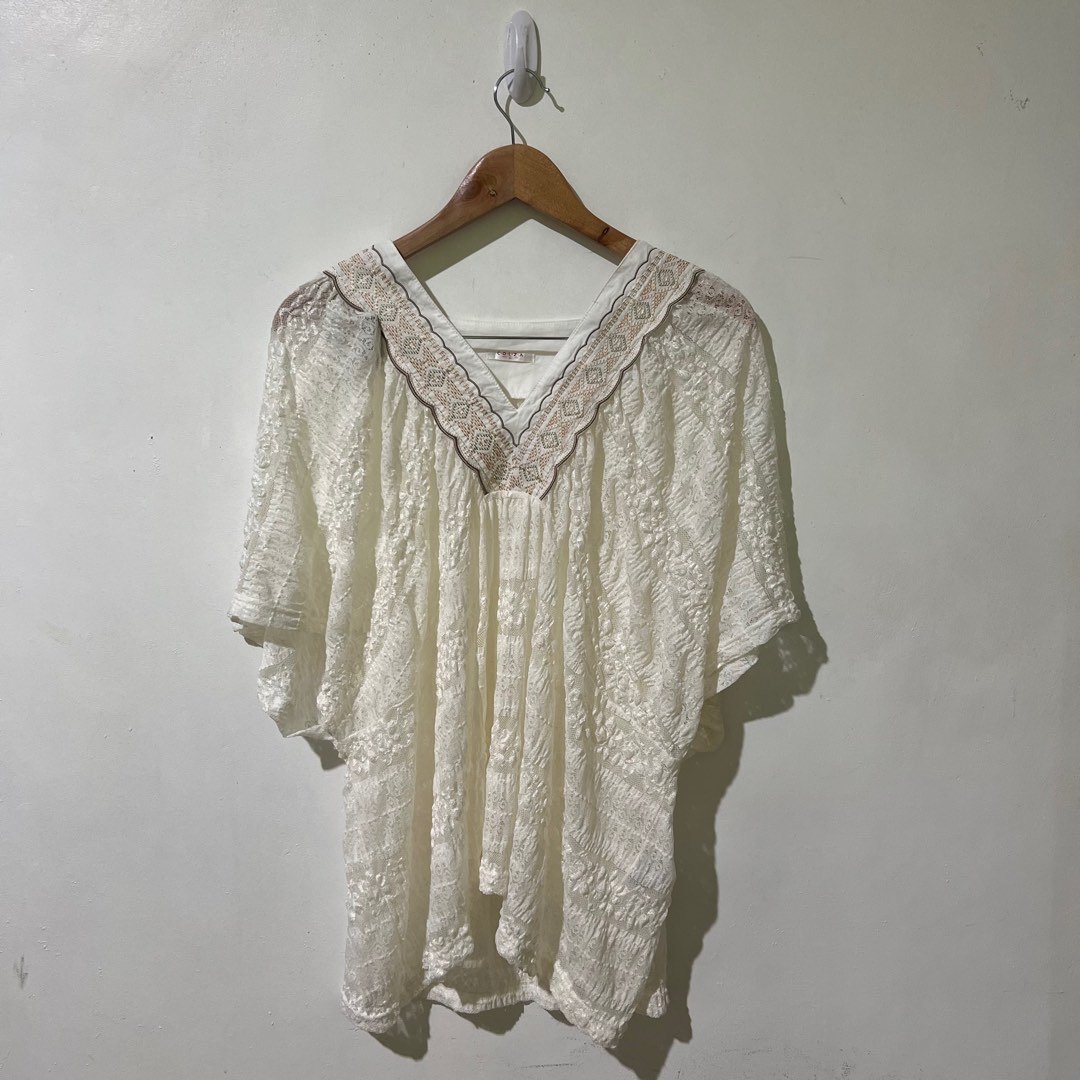 ‼️SALE‼️ COLZA White Boho Mesh Top, Women's Fashion, Tops, Blouses on ...
