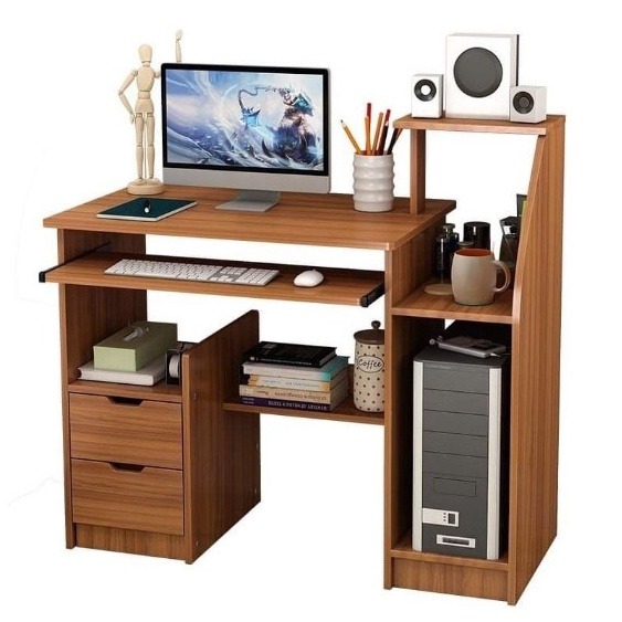 Computer Desktop Table With Shelf and Drawer Wooden Minimalist Design ...
