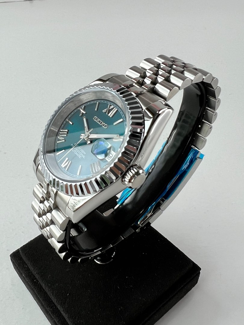 Custom Seiko Mod 36/39mm Fluted Teal Roman DateJust Automatic Watch ...