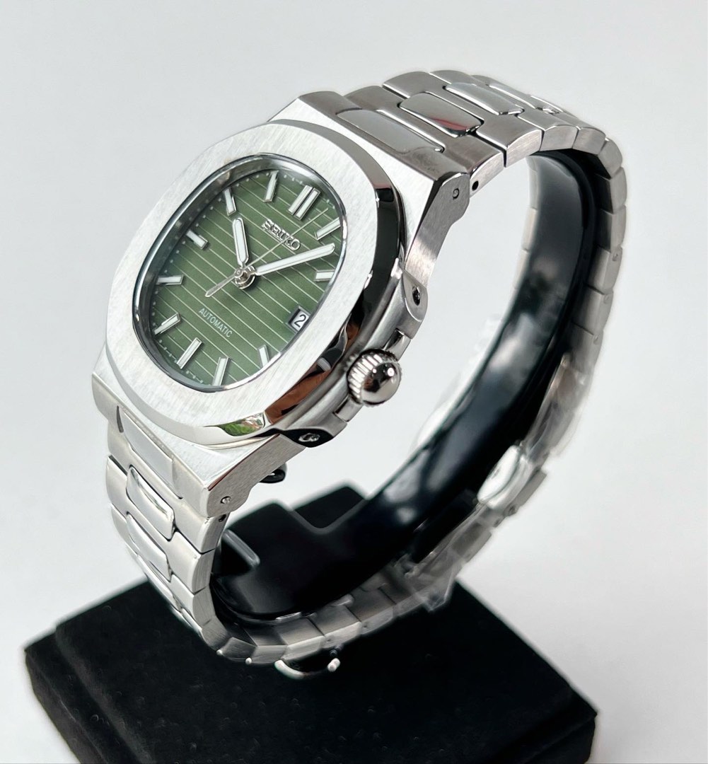 Custom Seiko Mod 40mm Olive Green Nautilus Automatic Watch , Men's ...