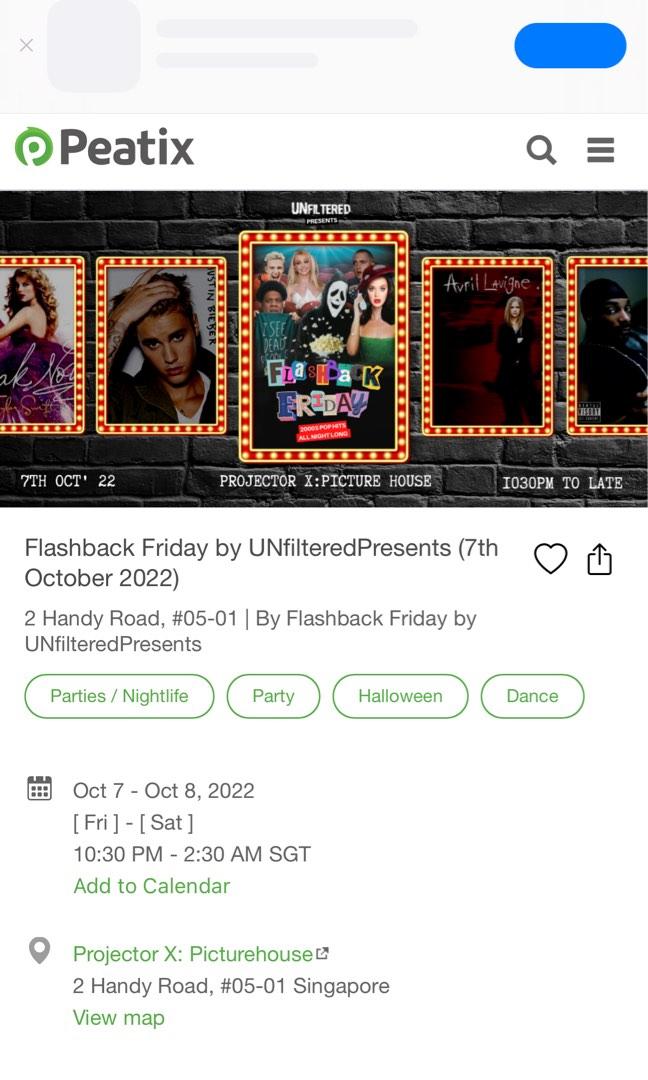 Flashback Friday Tickets x2, Tickets & Vouchers, Event Tickets on Carousell