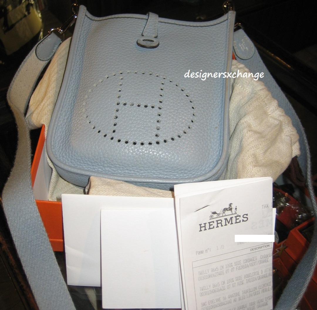 Hermes Mini Evelyne 16 (TPM) Blue Lin Clemence Leather Crossbody (Long ...