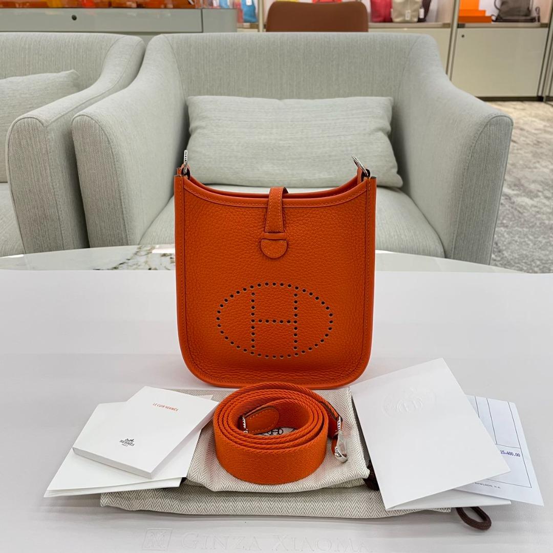Hermes Mini Evelyn Orange TC leather PHW, Women's Fashion, Bags ...