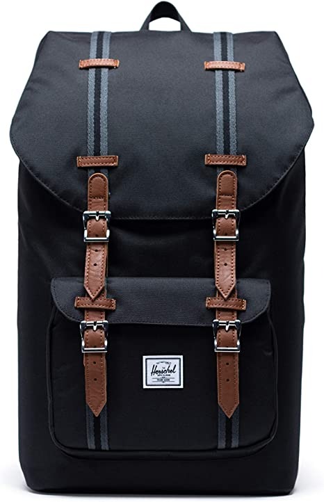 Herschel Little America Laptop Backpack, Black/Black/Tan, Classic 25.0L ...