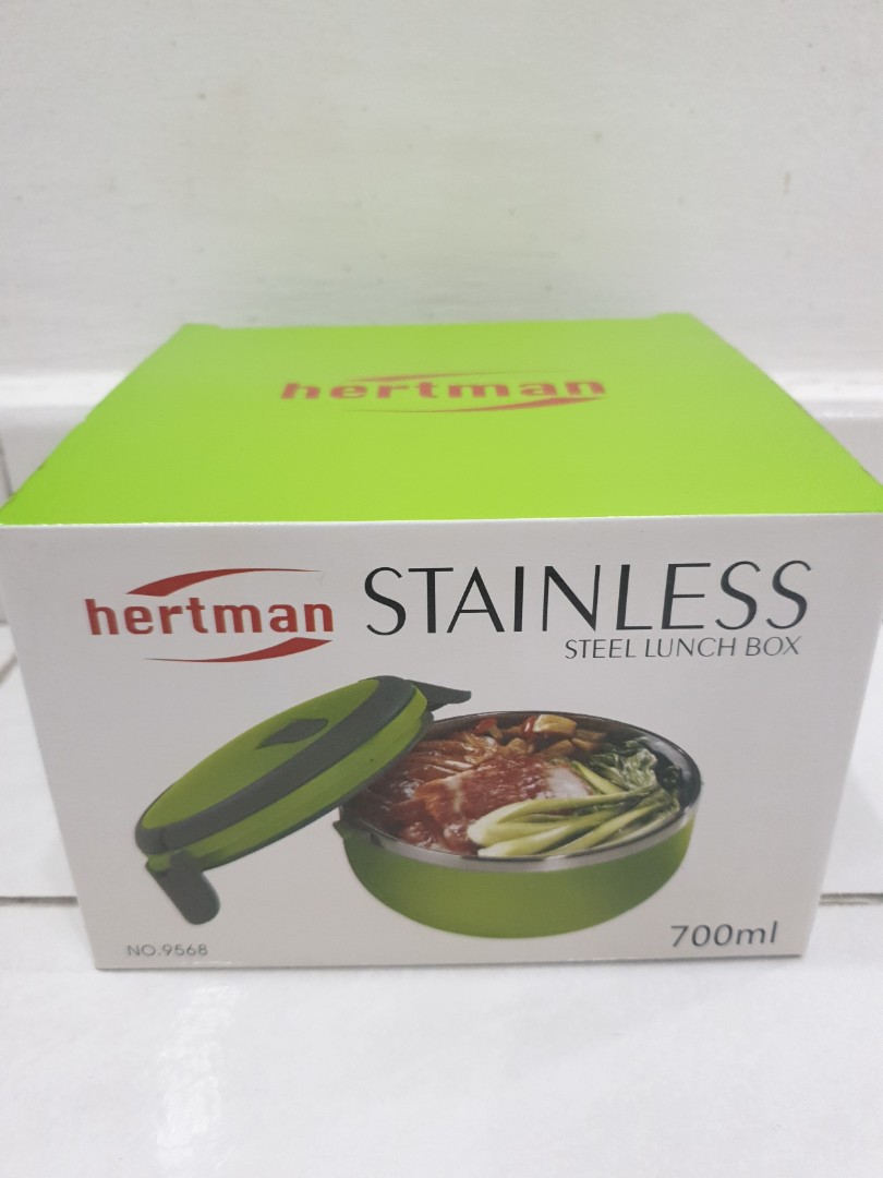 Hertman Stainless Steel Lunch Box 700ml (Blue), Furniture & Home Living ...