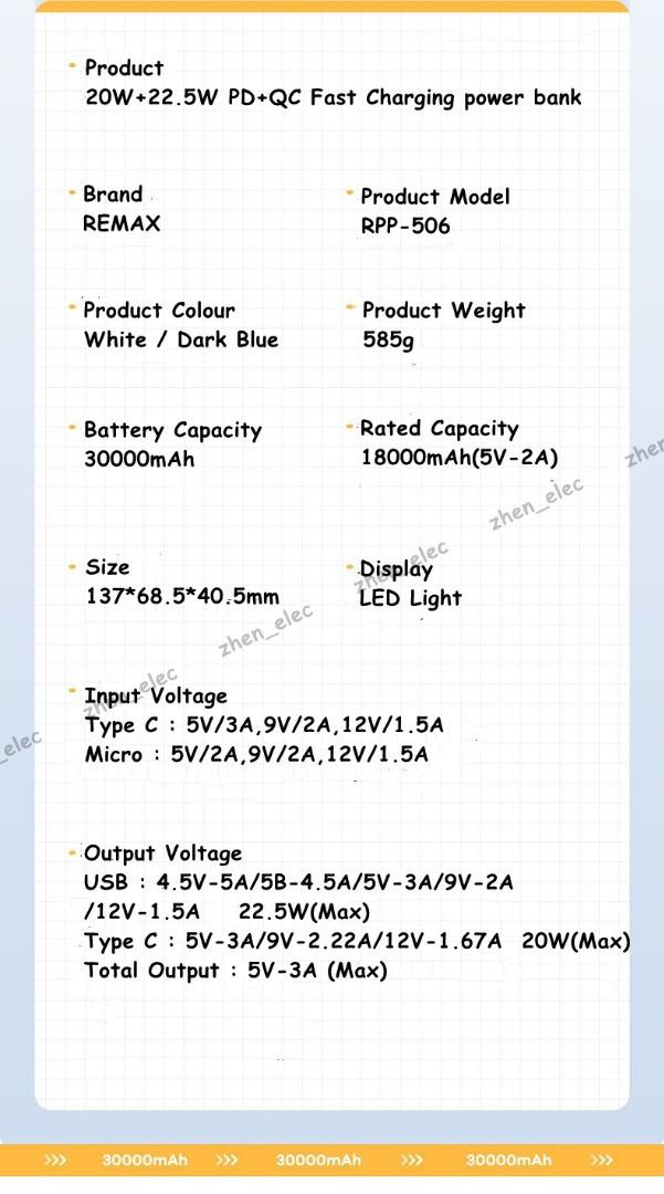 High Capacity 30000mAh PD20W QC22.5W LED Display Super Fast charge ...