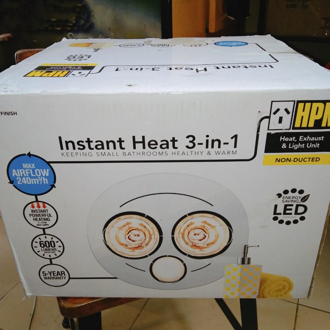 HPM Instant Heat 3-in-1 Heat, Exhaust & Light Unit Non-Ducted 220V, Furniture & Home Living ...