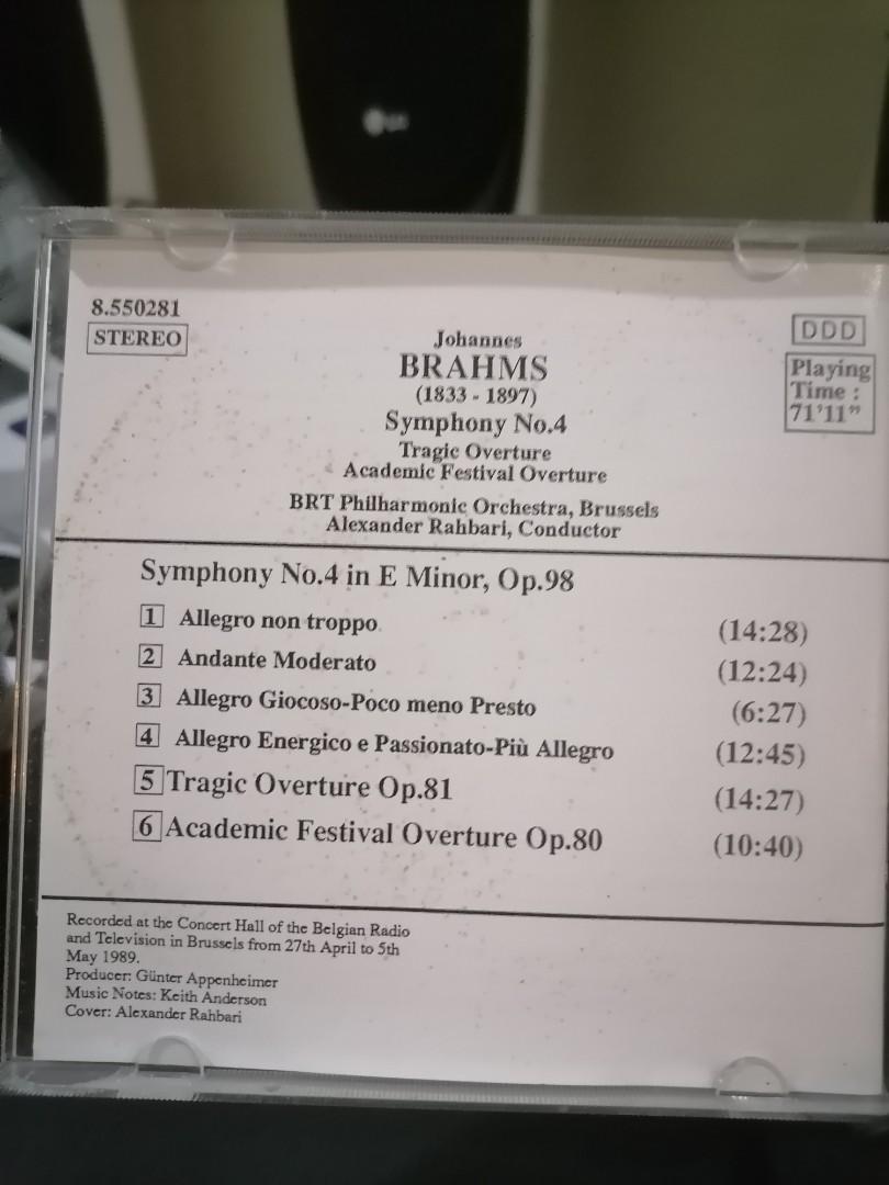 JOHANNES BRAHMS, SYMPHONY NO. 4, Hobbies & Toys, Music & Media, CDs ... JOHANNES BRAHMS, SYMPHONY NO. 4, Hobbies & Toys, Music & Media, CDs ...