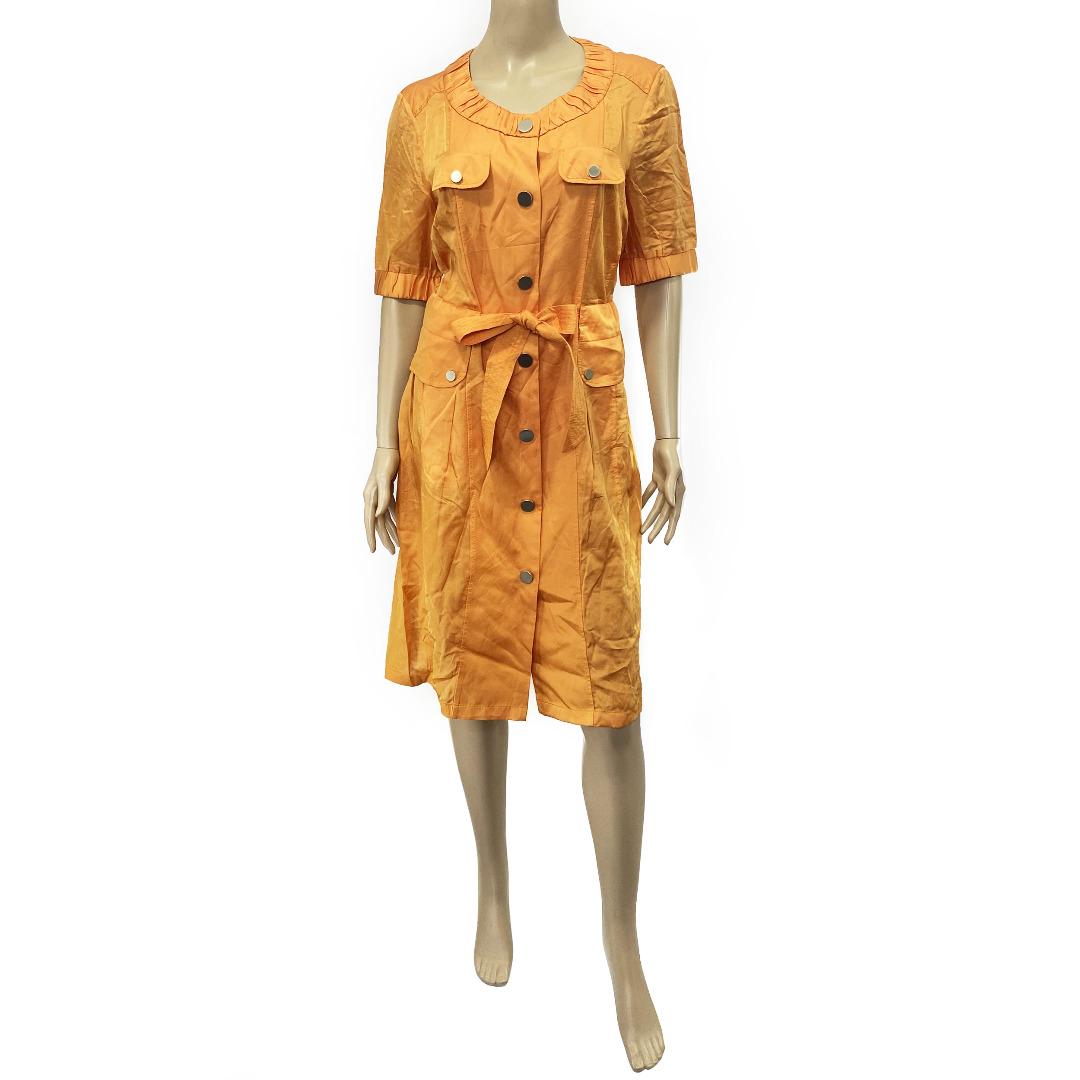 Laurel by Escada Orange Button Down Belted Shirt Dress, Women's Fashion ...