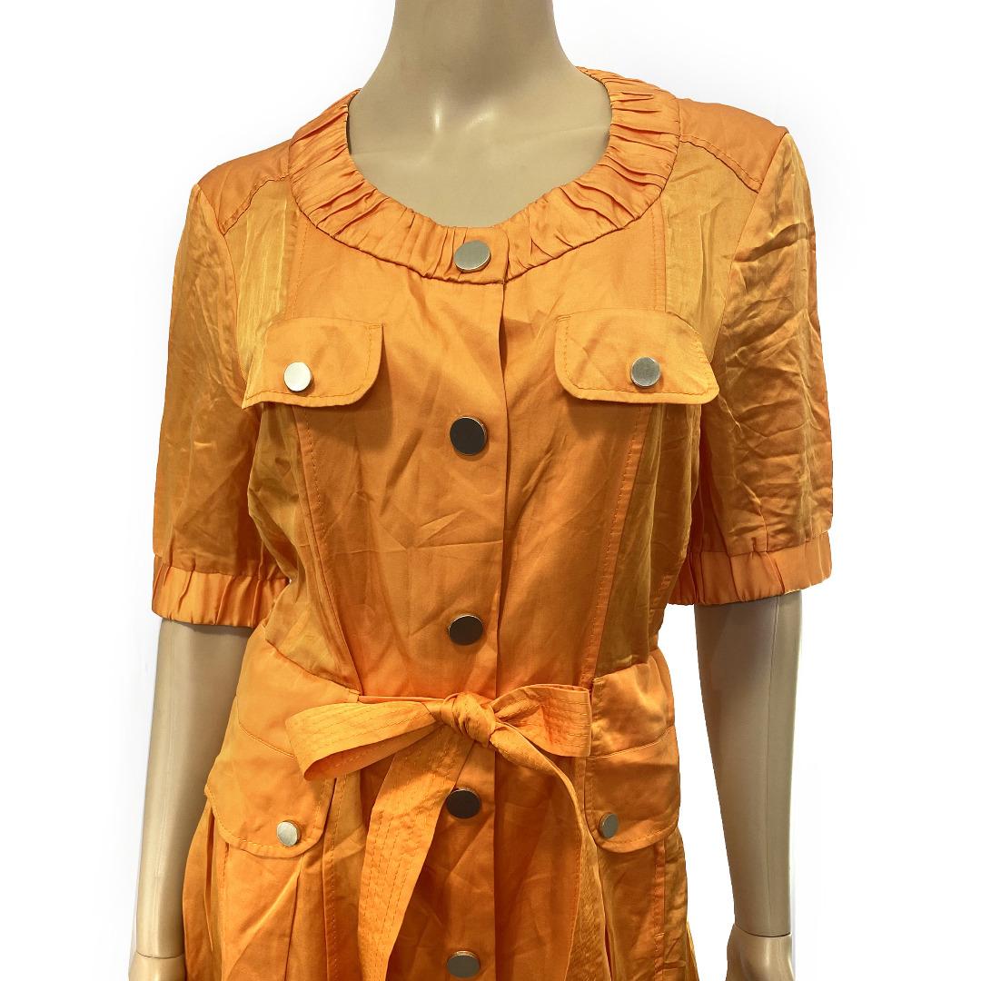Laurel by Escada Orange Button Down Belted Shirt Dress, Women's Fashion ...
