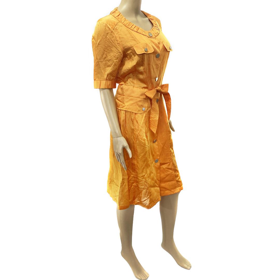 Laurel by Escada Orange Button Down Belted Shirt Dress, Women's Fashion ...