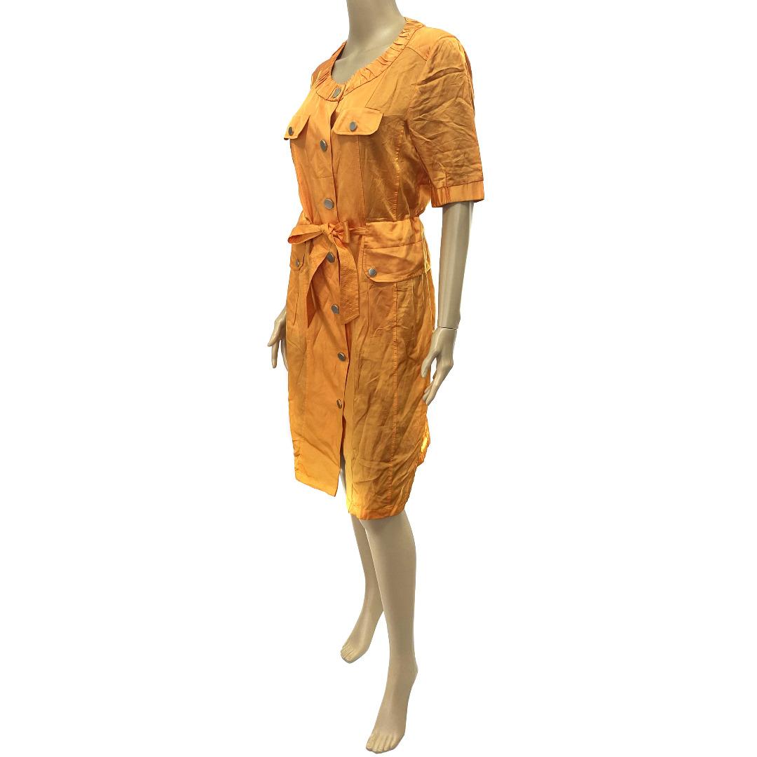 Laurel by Escada Orange Button Down Belted Shirt Dress, Women's Fashion ...