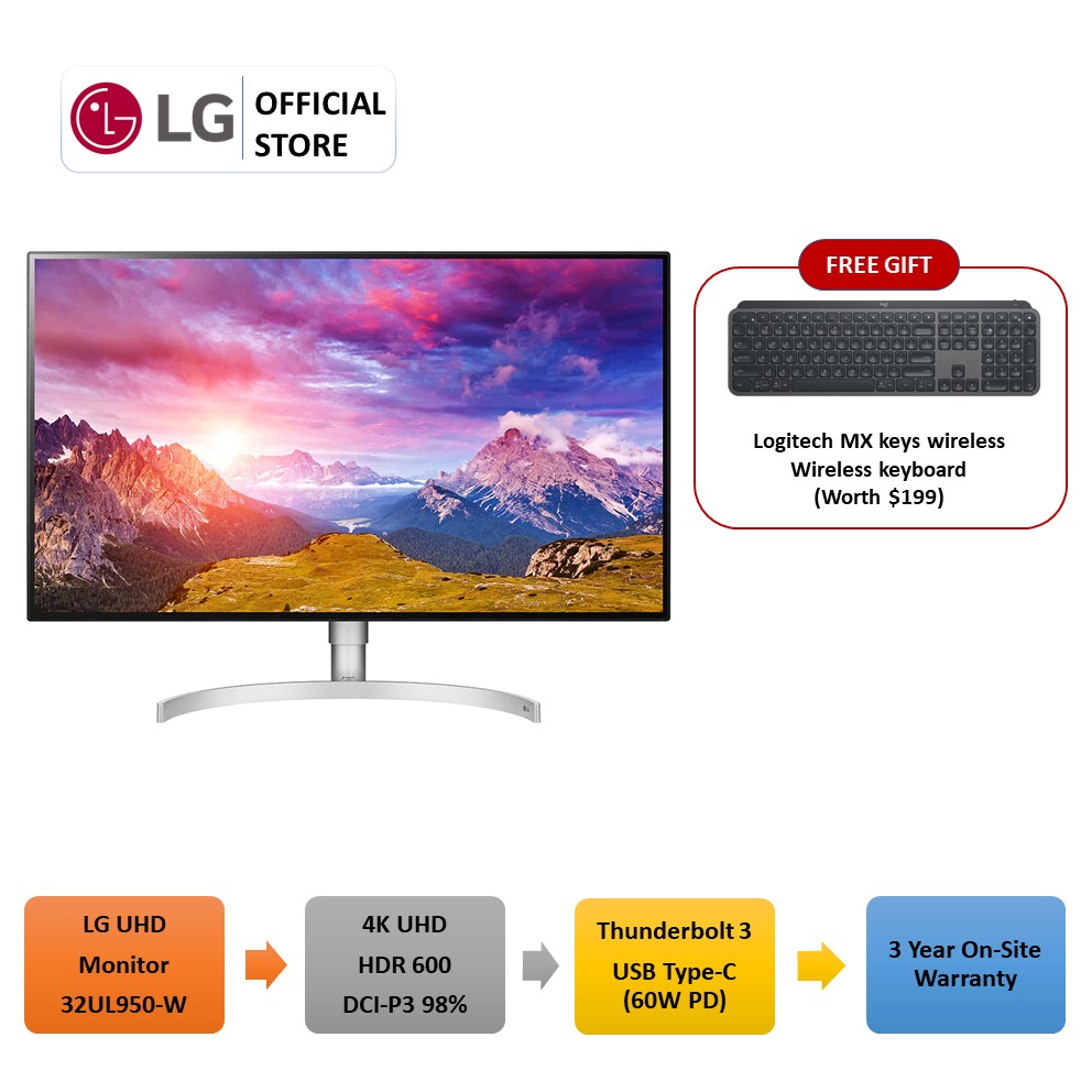 LG 32UL950-W 32" Class Ultrafine 4K UHD LED Monitor with Thunderbolt 3 ...