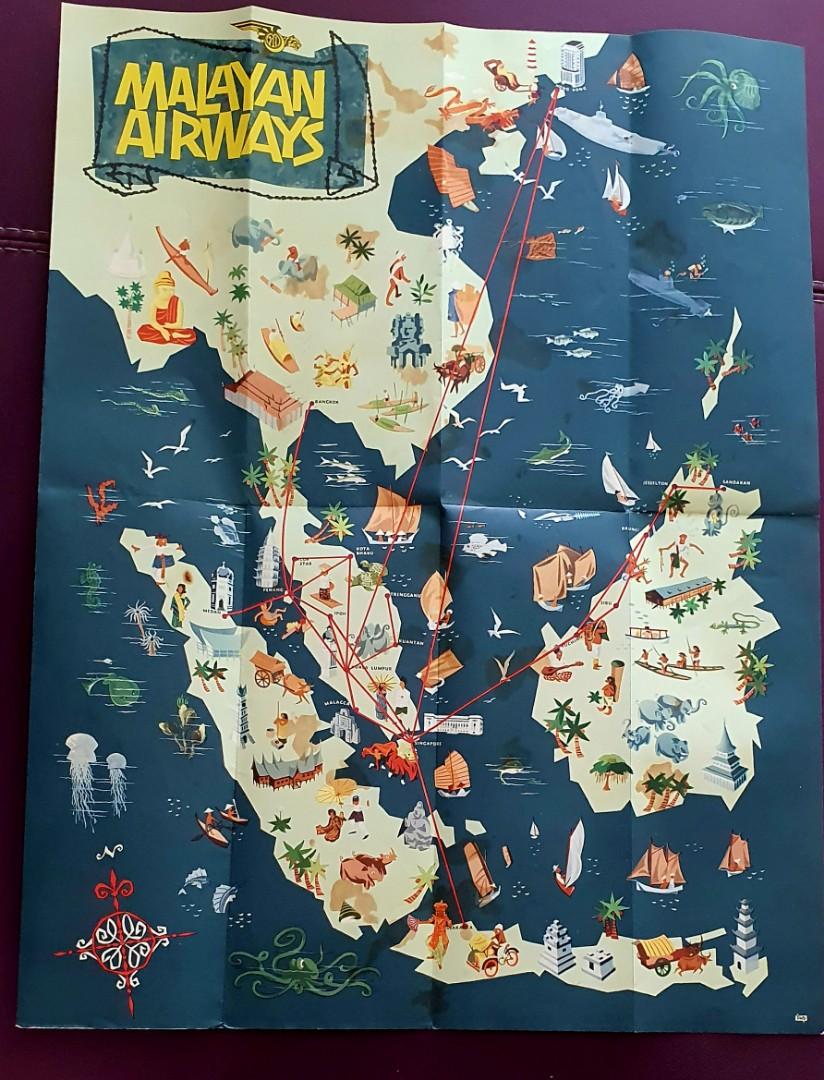 Malayan Airways Ltd MA items: 1. Route map 5 folds with maps 2. Route ...