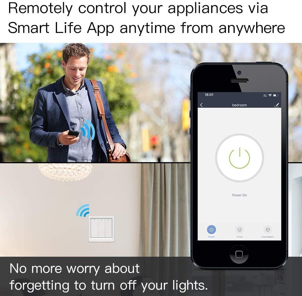 "MoesGo Tuya Zigbee Smart Push Button Wall Light Switch,No Neutral Wire with 1 Way,Compatible ...