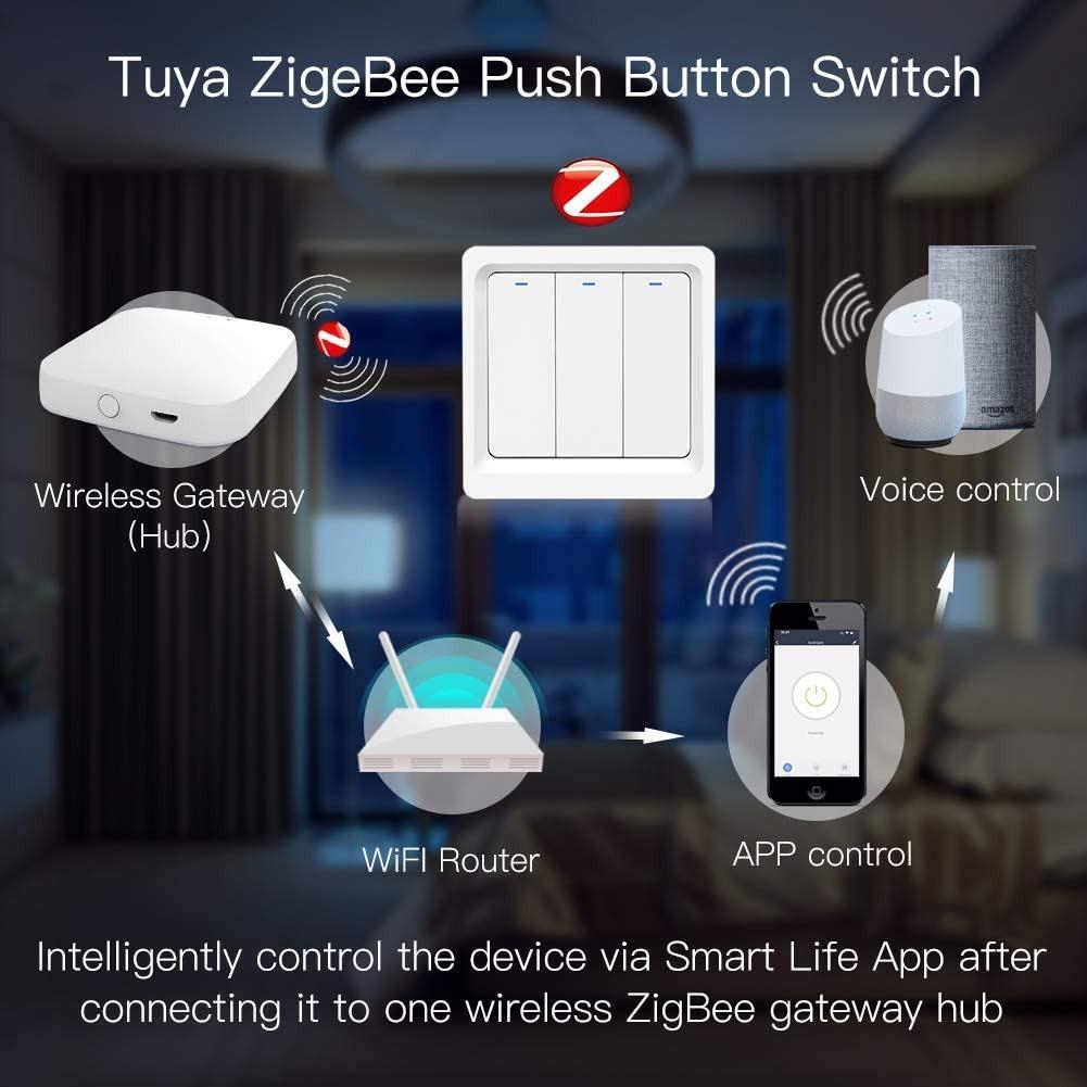 "MoesGo Tuya Zigbee Smart Push Button Wall Light Switch,No Neutral Wire with 1 Way,Compatible ...