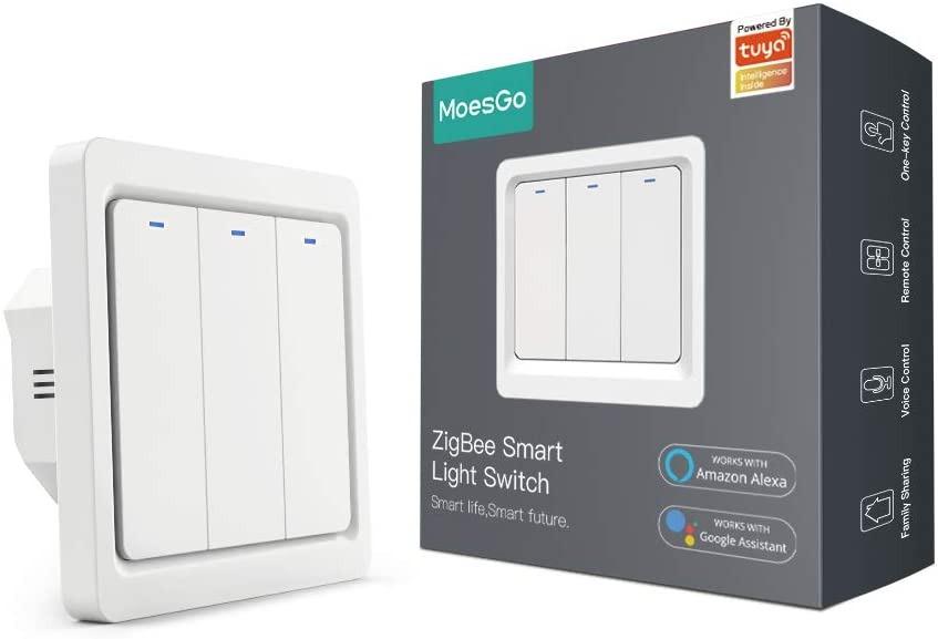 "MoesGo Tuya Zigbee Smart Push Button Wall Light Switch,No Neutral Wire with 1 Way,Compatible ...