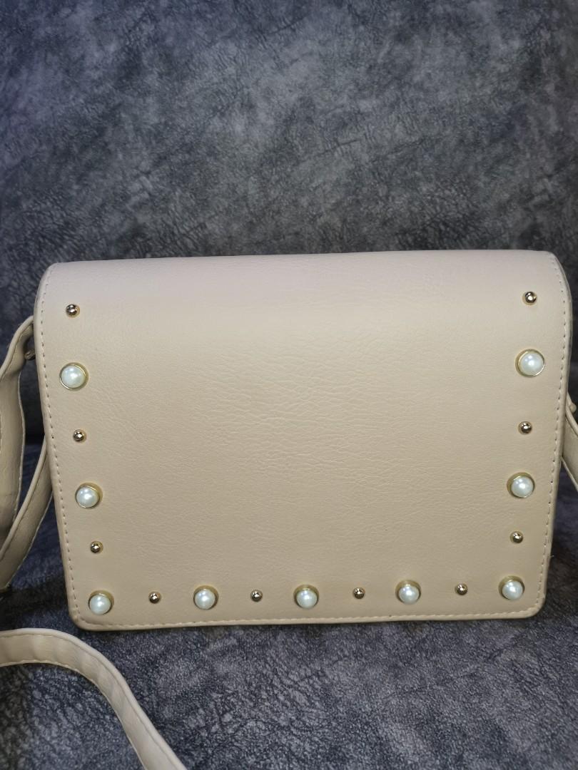 Primark Nude Pink Pearl Studded Flap Bag, Women's Fashion, Bags ...