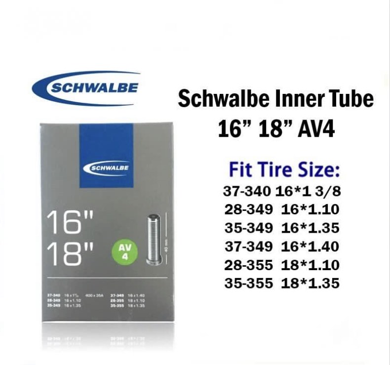 Schwalbe AV4 16” 18” Inner Tube 40mm valve, Sports Equipment, Bicycles & Parts, Parts ...