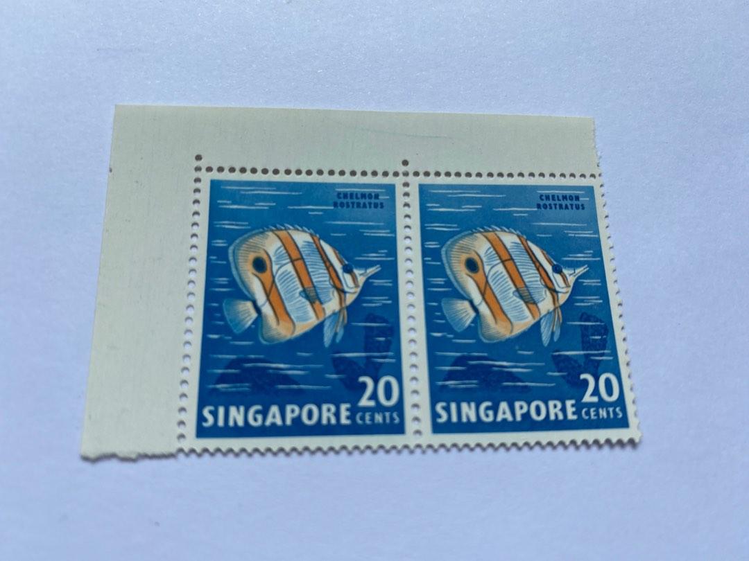 Singapore stamp 1962 butterfly fish pair with nick in fin error mnh ...