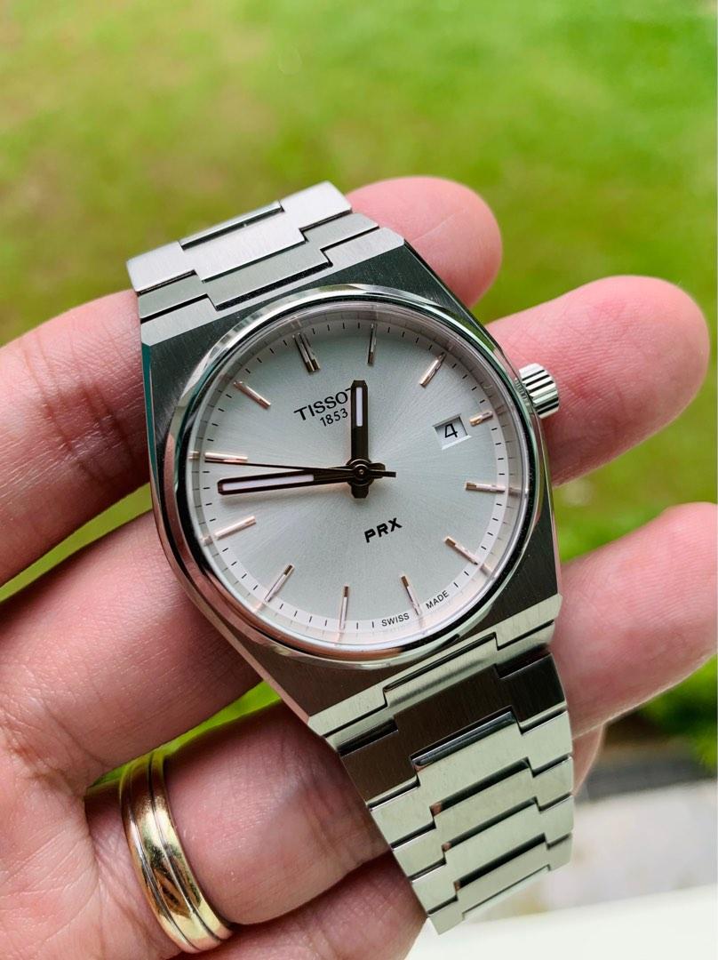 Tissot PRX 35mm quartz (Silver dial, rose gold hour indexes), Men's ...