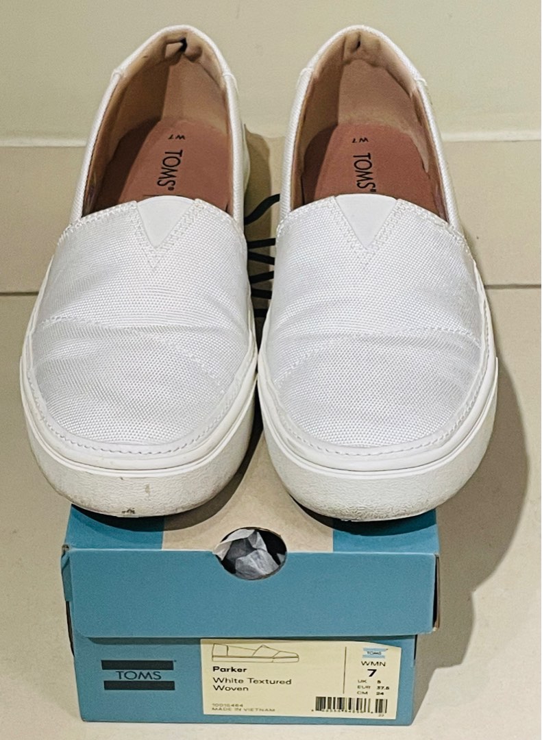 Toms Sneakers Parker White Textured Woven, Women's Fashion, Footwear ...