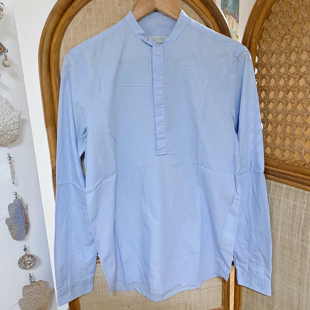 Zara Man Chinese Collar Half Button Down Polo, Men's Fashion, Tops ...