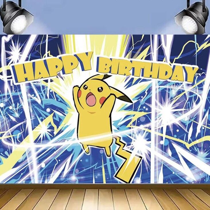 150x100cm Pokemon Photography Backdrop Poster Pikachu Happy Birthday ...