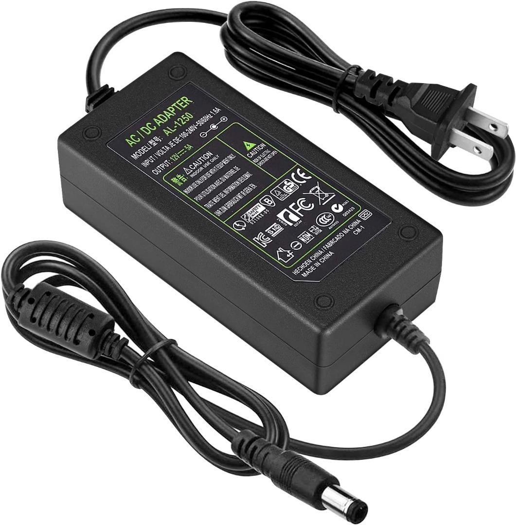 (3 Pin Plug) DC 12V 5A Power Supply Adapter 50/60HZ, US Plug, 4.6FT ...
