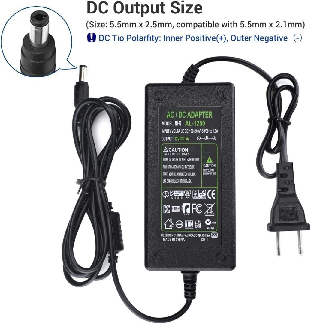 (3 Pin Plug) DC 12V 5A Power Supply Adapter 50/60HZ, US Plug, 4.6FT ...